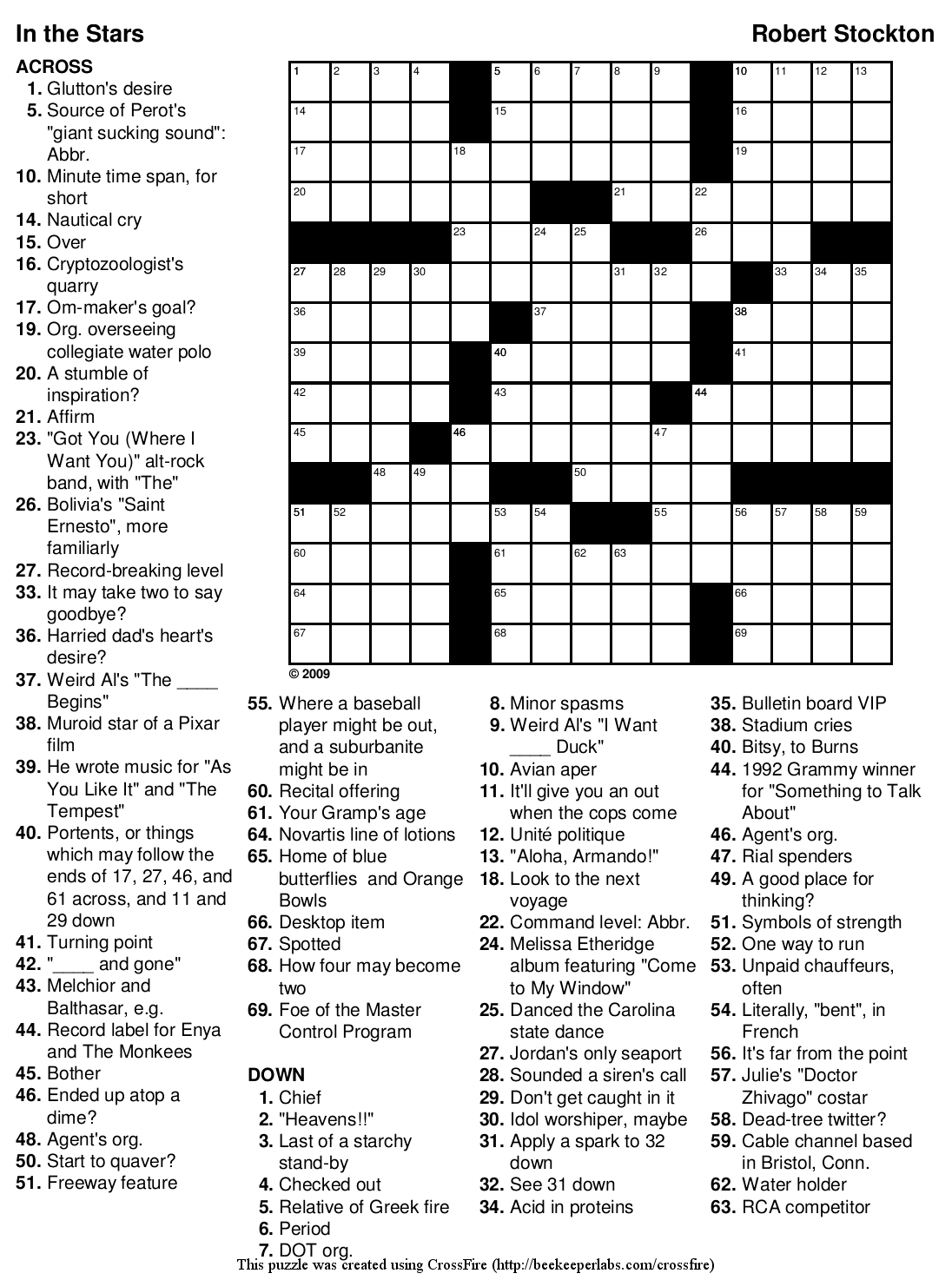 Beekeeper Crosswords Blog Archive Puzzle 91 In The Stars Medium 